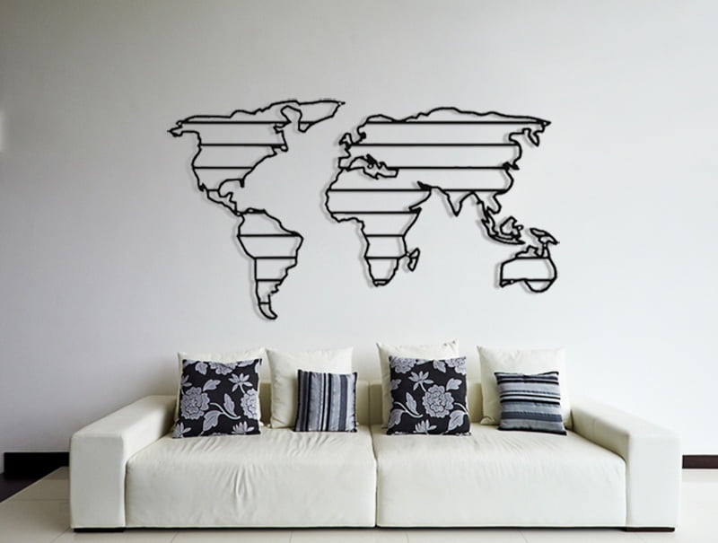 Mapa świata na ścianę metalowa pasy - DODATKI ŚCIENNE DO SALONU